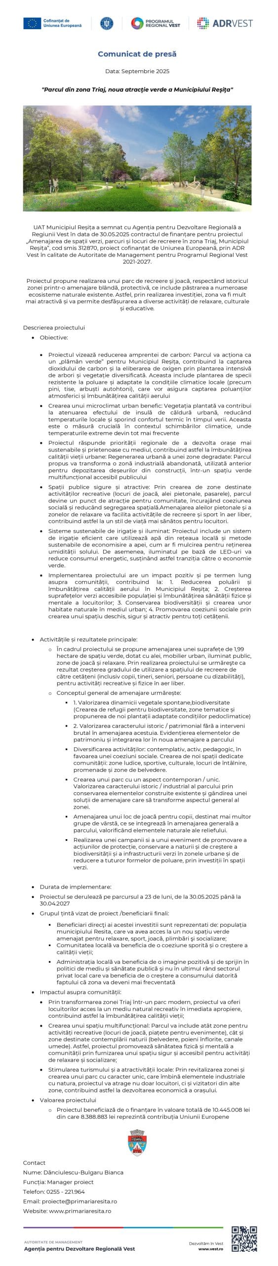 Parcul din zona Triaj, noua atractie verde a Municipiului Resita, cod ...