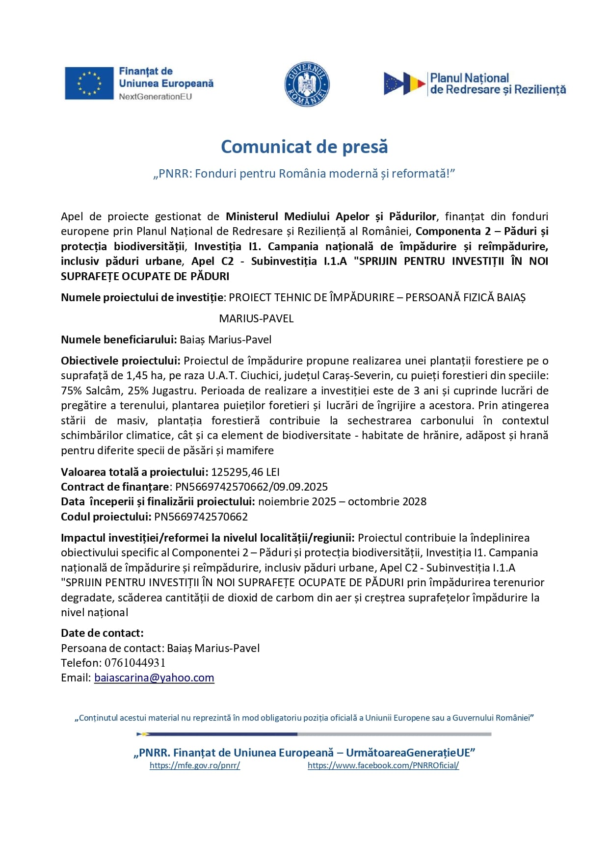 Campania națională de împădurire și reîmpădurire, inclusiv păduri urbane